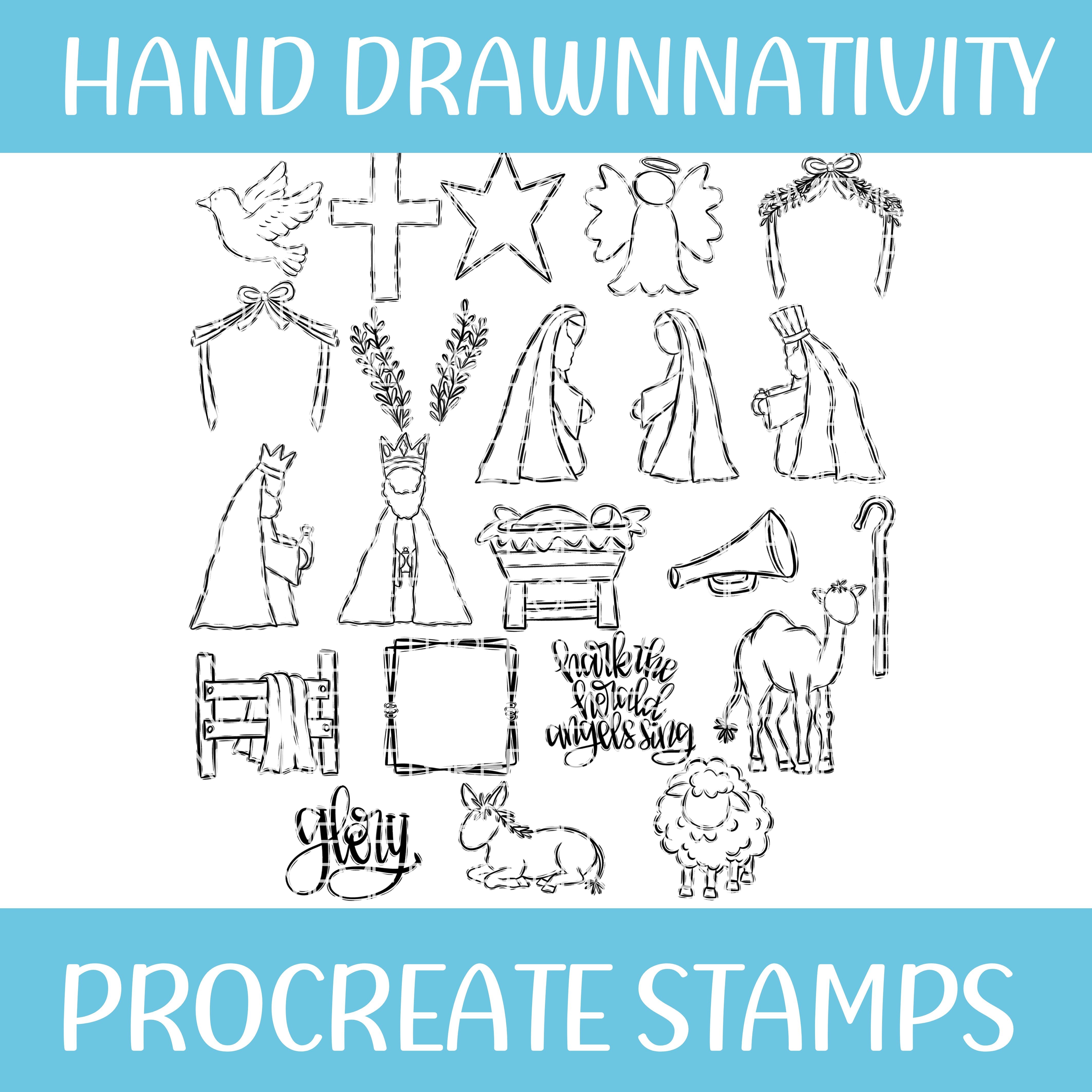 HAND DRAWN NATIVITY PROCREATE STAMP SET – threegentsandameme